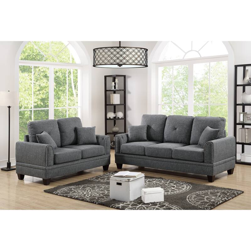 2-PC Cotton Blended Fabric Sofa Set - Overstock - 32664961
