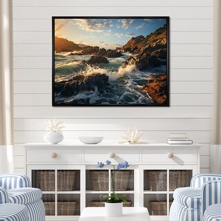 Designart "Rocky Beach Rocky Shoreline" Nautical & Beach Framed Wall ...