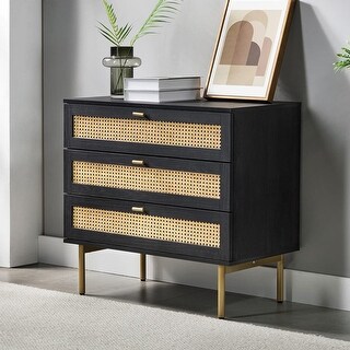 Dresser for Bedroom with 3 Drawers, Wood Chest of Rattan Decorated ...