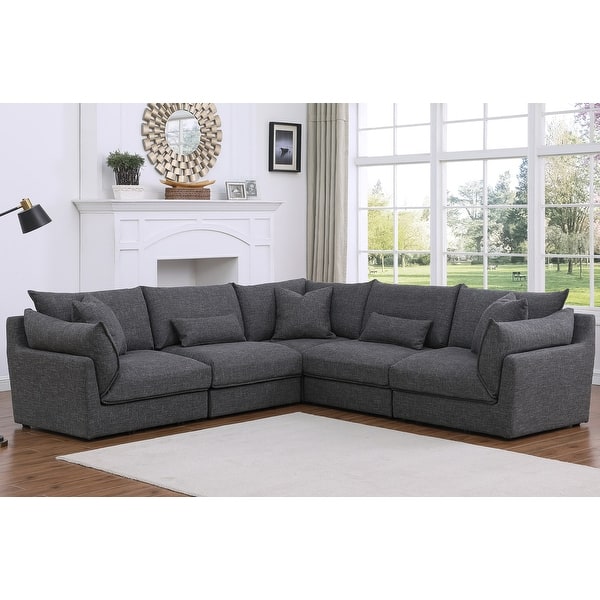 Best Master Furniture Matis 5-Piece Dark Grey Linen Modular Sectional ...