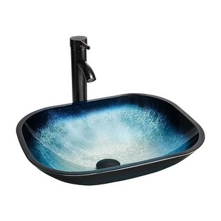 Bathroom Vessel Sink Basin Tempered Glass Bowl Faucet Pop-Up Square-B ...