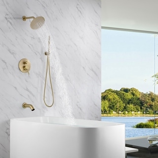 SUMERAIN Brushed Gold Shower System with Tub Spout and Handheld Shower ...