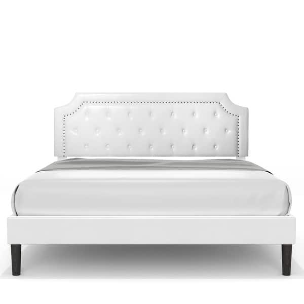 Bed Frame Upholstered Low Profile Platform Bed with Tufted Faux Leather ...