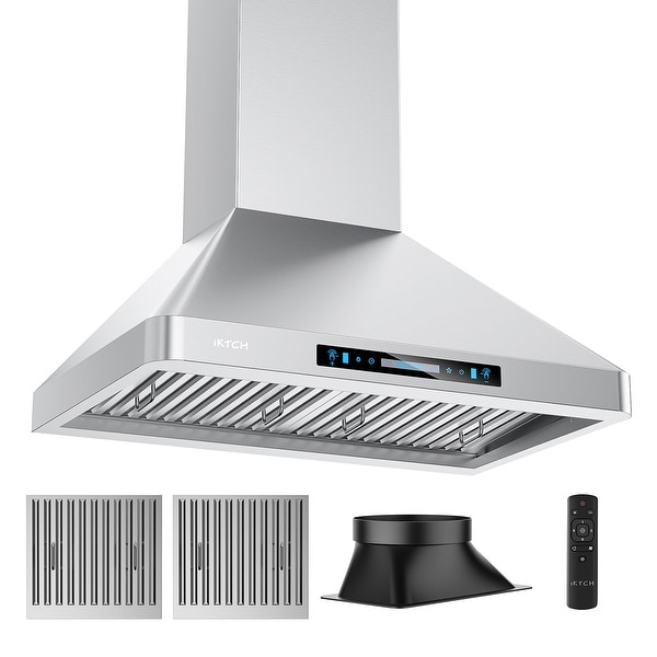 36 inch Wall Mount Range Hood600 CFM Vent Hood Baffle Filter LED Light ...