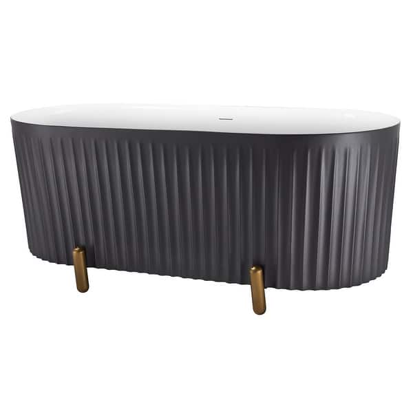 67" Oval Acrylic Fluted Freestanding Soaking Bathtub with Feet - Bed ...