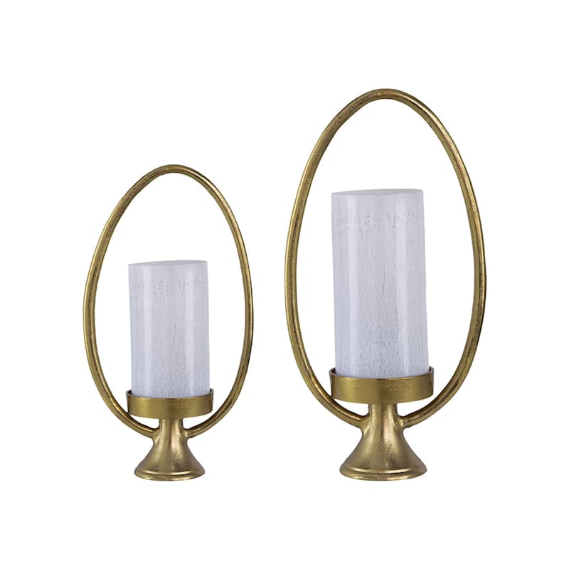 Beth Bascom Hurricane Candleholder Set of 2, Gold, White Glass 22, 27 ...