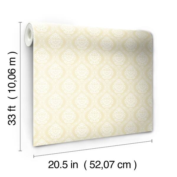 Fullerton Yellow Sure Strip Prepasted Damask Petite Ogee Wallpaper ...