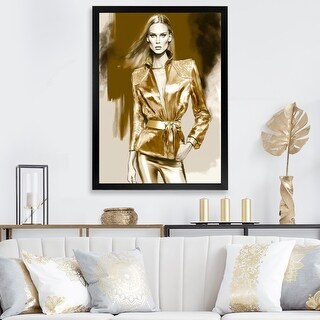 Designart "Haute Couture Sketch In Retro Gold II" Fashion Woman Framed ...