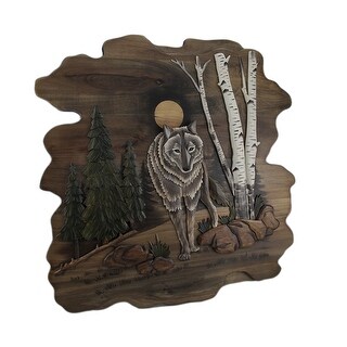 Wolf In The Woods Hand Crafted Intarsia Wood Art Wall Hanging - Bed ...