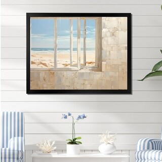 Designart "Beach Windows Horizon I" Coastal Windows Framed Wall Art ...