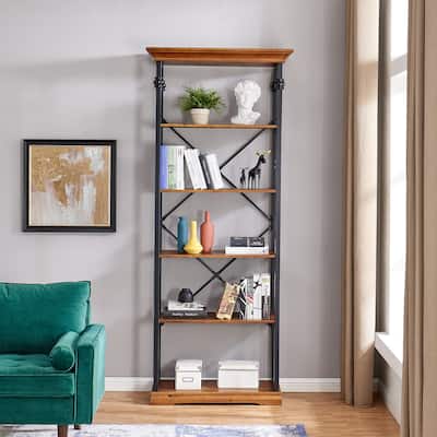 Juanita 6-Tier Etagere Wood and Metal Open Bookcase - Overstock - 32030462