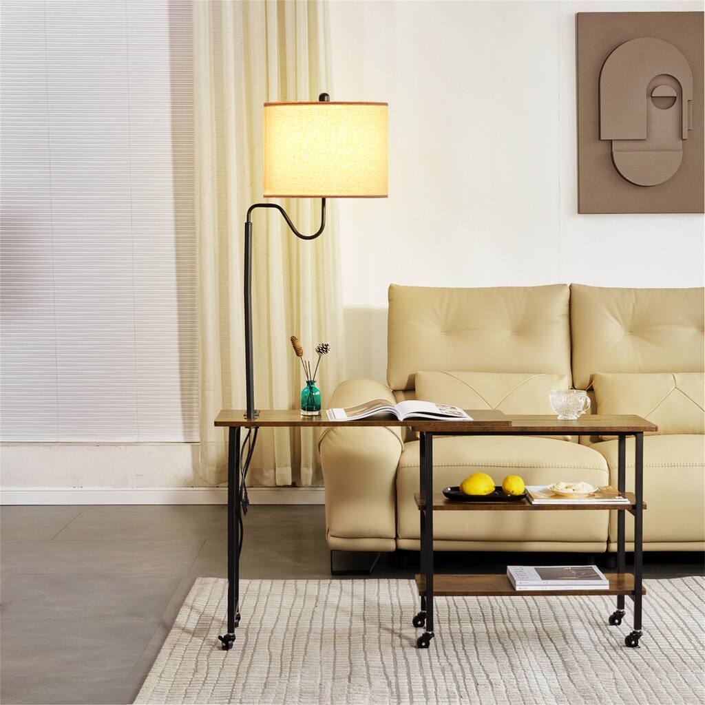 L-shaped Computer Desk with Wheels Floor Lamp Shelves - Overstock ...