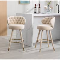 Contemporary Counter Bar Stools with Button Tufted Back（Set of 2）Beige ...