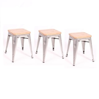 Mini Stool With Natural Wood Seat (Set of 3) - 14"W x 18"H x 14"D - Bed ...
