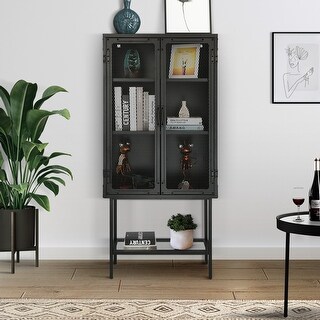 Cabinet Cupboard with 2 Metal Mesh Doors Adjustable Shelves,Feet Bottom ...