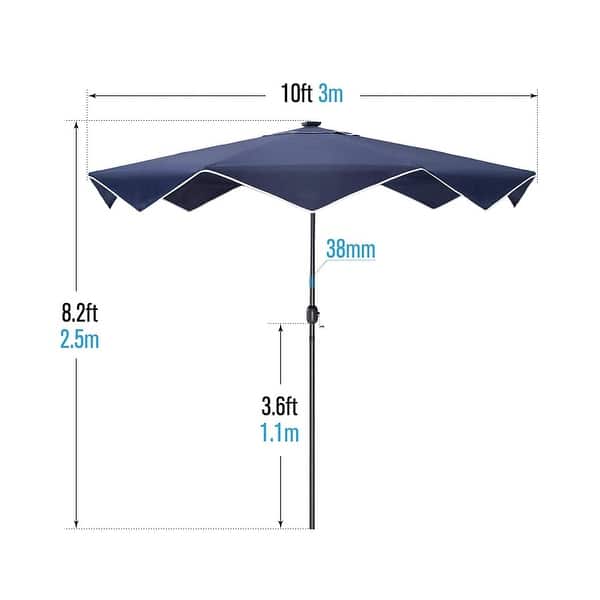 10Ft Patio Ruffled Edge Umbrella Auto-Tilt Crank Umbrella with LED ...