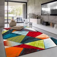 Colorful Living Room Rug with geometric Squares, Multi-Colored - On ...