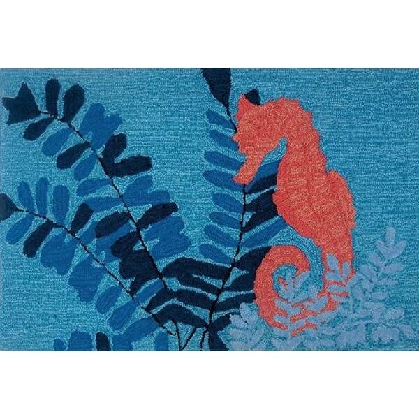 22" x 34" Blue and Pink Seahorse and Seaweed Inspired Area Rug - Bed ...