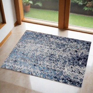 HomeRoots 2' X 3' Blue and Ivory Abstract Power Loom Distressed Area ...