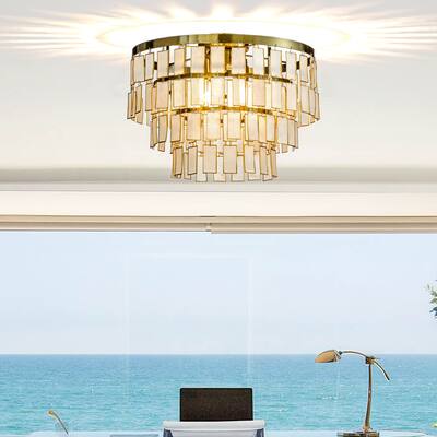 4-Light Round Coastal Capiz Tiered Flush Mount Ceiling Light With ...