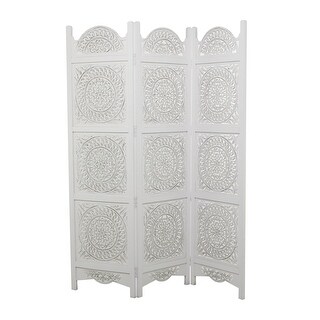 Wood Floral Hinged 3 Panel Foldable Partition Room Divider with ...