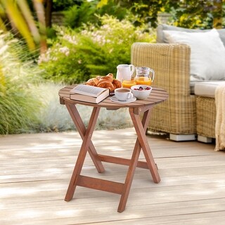 18" Acacia Wood Folding Side Table Portable End Table Bistro Table ...