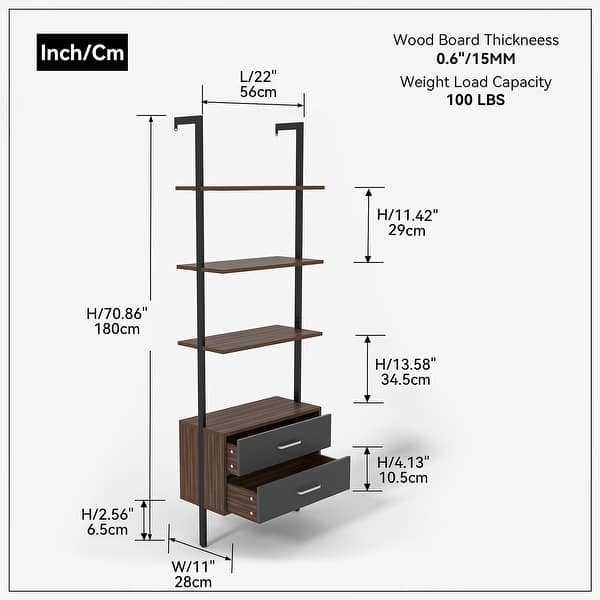 Ladder Bookcase with 2 drawers, bookshelf wall mount required - Bed ...