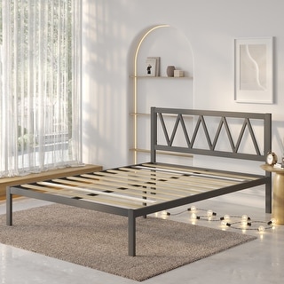 Novilla Metal Bed Frame with Headboard, Wood Slat Support,Black - Bed ...