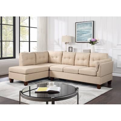 Modern Linen Sectional Sofa with Removable Button Tufted Back Seat ...