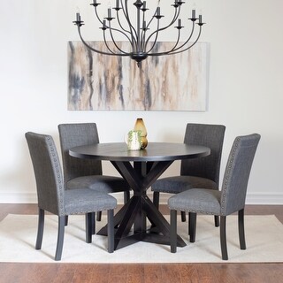 Round 5-piece Dining Table Set with Gray Nailhead Chairs - Bed Bath ...