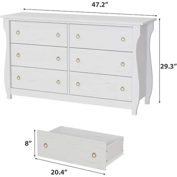 6-Drawer Modern Wood Dresser with Golden Ring Pull Handles, Wide ...