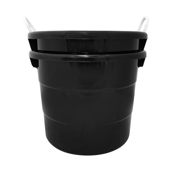 Homz 18 Gal Plastic Utility Storage Bucket Tub w/ Rope Handles, Black ...