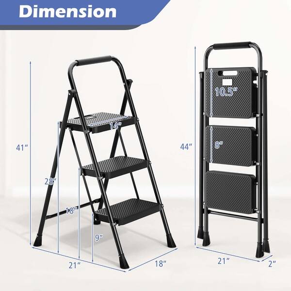 Goplus Folding Step Ladder Portable 3 Step Ladder with Safety - See ...