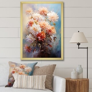 Designart "Peach White Mums Romantic Impression II" Mums Framed Wall ...