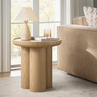 HULALA HOME Leander Modern Round End Table with Oak Veneer Finish - Bed ...