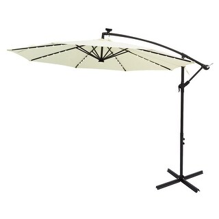 10 ft Cantilever Offset Solar Powered Outdoor Patio Umbrella with LED ...