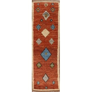 Contemporary Geometric Moroccan Runner Rug Hand-knotted Wool Carpet - 2 ...
