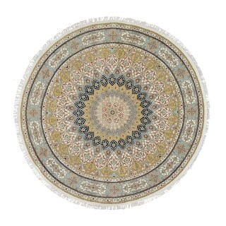 Shahbanu Rugs Ivory, Hand Knotted Nain with Gumbad Design, 250 KPSI ...