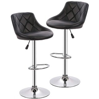 Set of 2 Barstools Height Adjustable Dining Chair with Back PU Leather ...