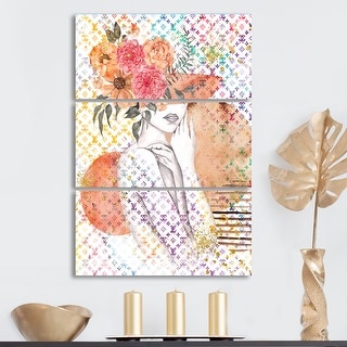 Designart "High End Female Floral Sketch II" Fashion Woman Canvas Art ...