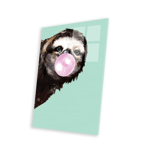 Sneaky Sloth Blowing Bubble Gum In Green Print On Acrylic Glass by Big ...
