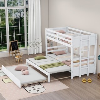 Artsy Stackable design Twin over Pull-out Bunk Bed with Trundle, White ...