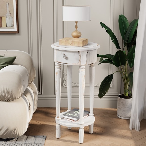 COSIEST White Distressed Round Tall Telephone Stand Table On Sale Bed Bath Beyond 36917388