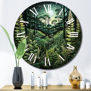 Designart "Ferns Plant Enchanted Forest II" Floral Oversized Wall Clock ...