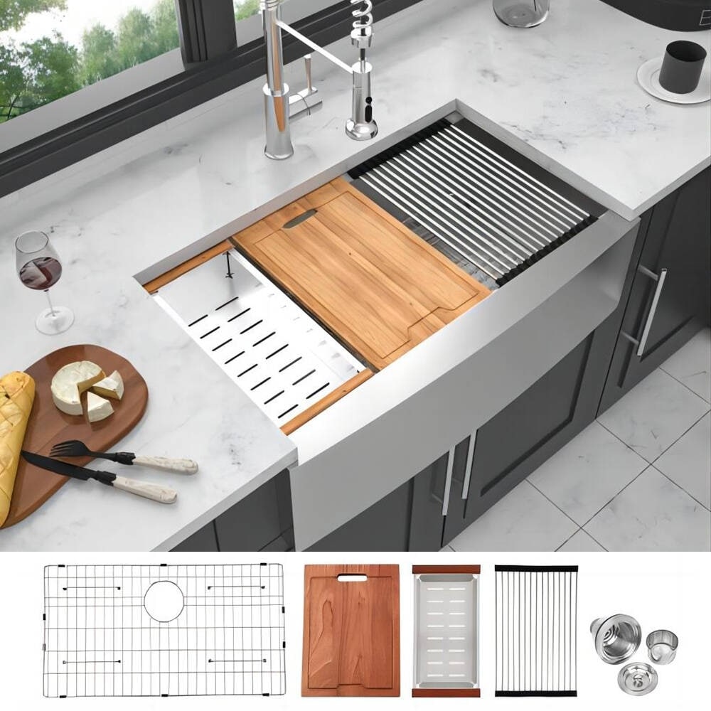 Lordear 30/33/36 inch 16-gauge Stainless Steel Apron Front Farmhouse ...