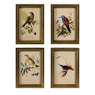 Set of 4 Vibrant Wooden Bird Plaques with Gold Frames - Multi - Bed ...