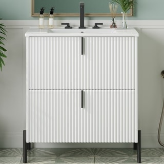 Modern Bathroom Vertical Stripe Vanity with Soft Close Split Drawers ...