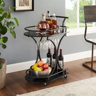 2-Tier Slide Bar Serving Cart with Wine Rack and Glass Holder - Bed ...