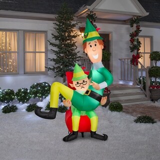 Gemmy Christmas Inflatable Buddy the Elf on Papa Elf's Lap, 7 ft Tall ...