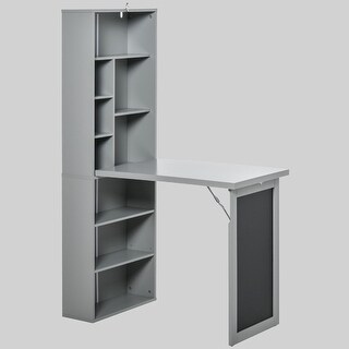 38.5" Wall-mounted Foldable Writing Desk with Blackboard & Shelf, Multi ...